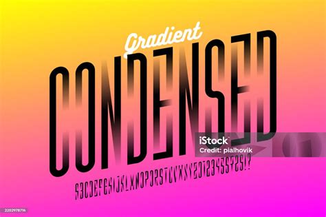 응축 된 그라데이션 스타일 글꼴 디자인 알파벳 문자와 숫자 벡터 일러스트 레이 션 3차원 형태에 대한 스톡 벡터 아트 및 기타