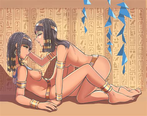 Rule 34 2girls Belt Black Hair Braided Hair Den Artist Egyptian Heiroglyphs Large Breasts