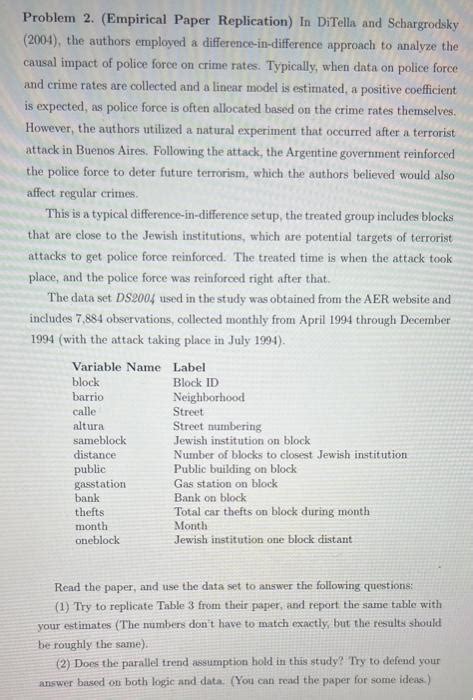 Solved Problem 2 Empirical Paper Replication In Ditella