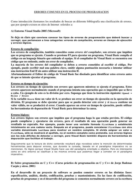 Pdf De Programación Errores Comunes En El Proceso De Programación