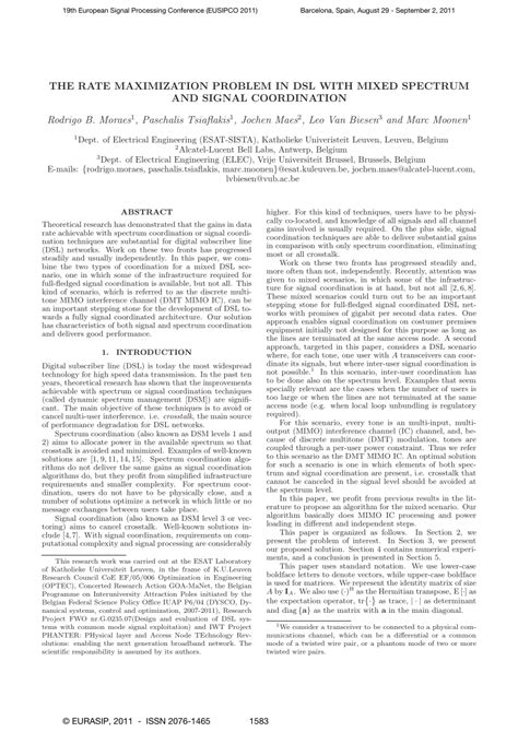 Pdf The Rate Maximization Problem In Dsl With Mixed Spectrum And