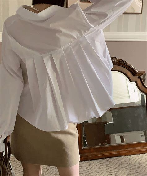 국내고퀄 면 코튼 백 플리츠 주름 루즈핏 흰색 A라인 플레어 블라우스 셔츠 6col