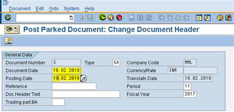 SAP FICO MODULE LEARNING Display The Document Parked And Change The Date And Amount