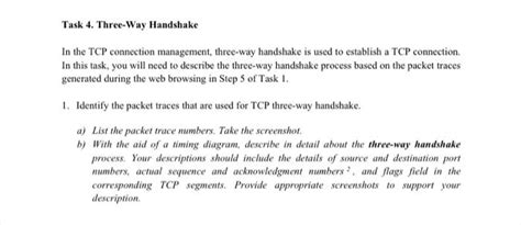 Solved Task 4 Three Way Handshake In The TCP Connection Chegg Com