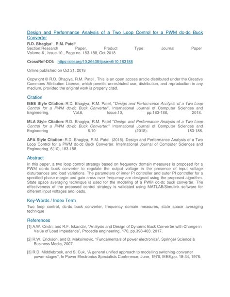 Pdf Design And Performance Analysis Of A Two Loop Control For A Pwm Dc Dc Buck Converter