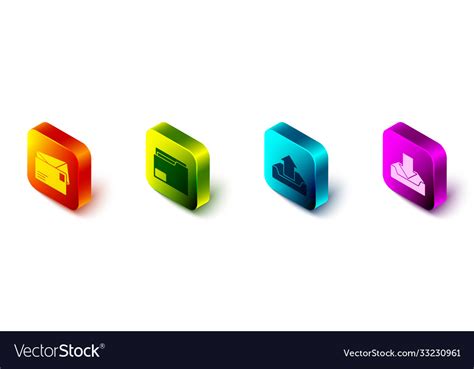 Set Isometric Envelope Document Folder Upload Vector Image