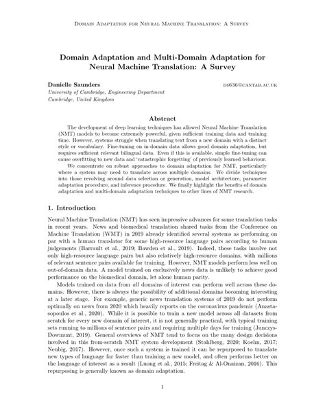 Pdf Domain Adaptation And Multi Domain Adaptation For Neural Machine Translation A Survey