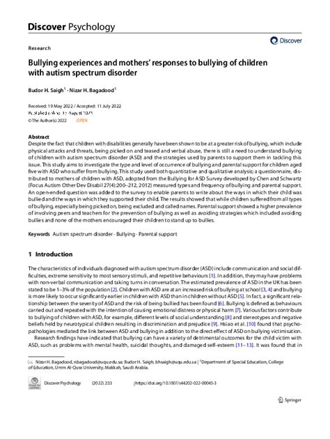 Pdf Bullying Experiences And Mothers Responses To Bullying Of