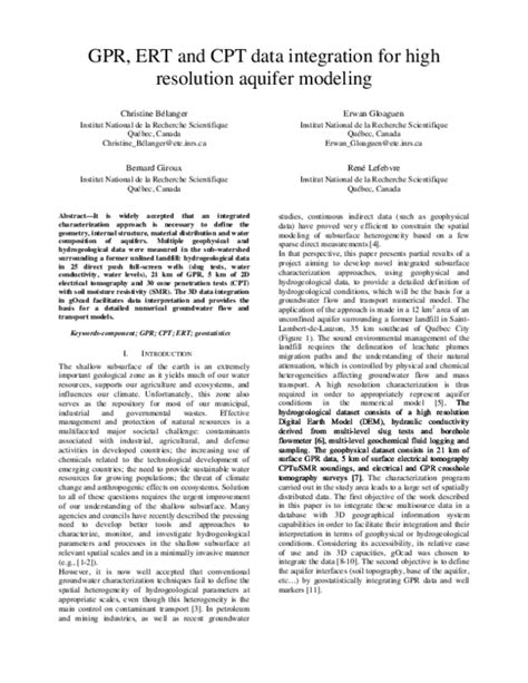 Pdf Gpr Ert And Cpt Data Integration For High Resolution Aquifer Modeling