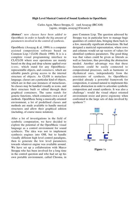 Pdf High Level Musical Control Of Sound Synthesis In Openmusic