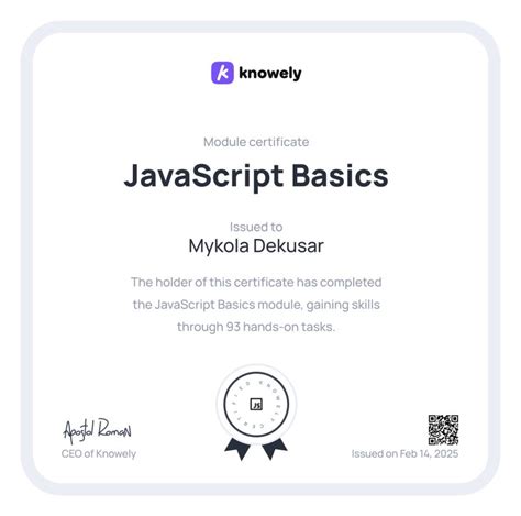 🚀 Just Finished The Javascript Basics At Knowely And Proudly Earned My Module Certificate