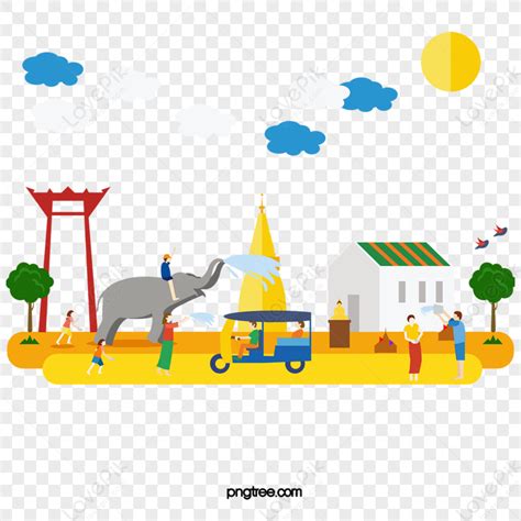 노란색 태국 여행 일러스트 만화 휴가 장식 도안 Png 일러스트 무료 다운로드 Lovepik