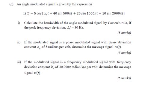 Solved C An Angle Modulated Signal Is Given By The Chegg