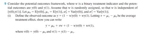 Solved 9 Consider The Potential Outcomes Framework Where W
