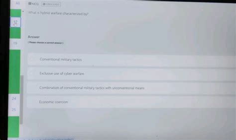 All MCQ UNSOIVED What Is Hybrid Warfare StudyX