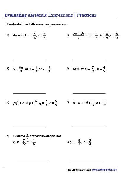 Evaluating One Step Algebraic Expressions With One Variable And No Worksheets Library
