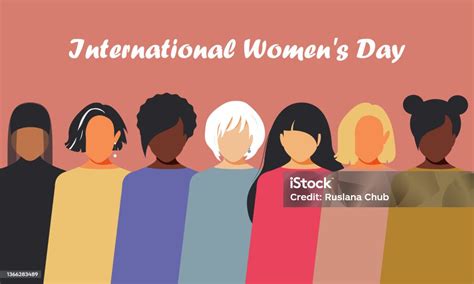 세계 여성의 날 다른 국적과 종교의 여성들은 평등한 권리를 위한 투쟁에서 단결한다 핑크 가로 포스터에 트렌디 한 현대 세련된 사람들 벡터 International