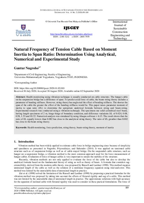 Pdf Natural Frequency Of Tension Cable Based On Moment Inertia To Span Ratio Determination