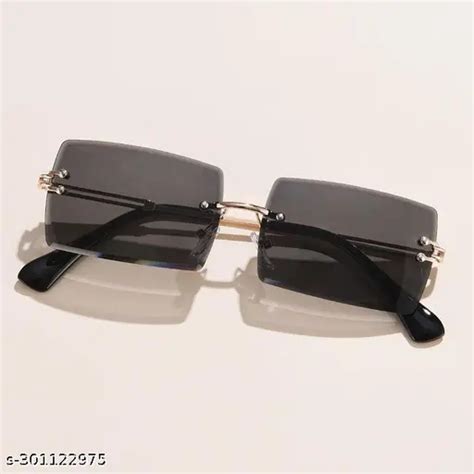 Vintage Rectangular Sunglasses Men Women Retro Stylish Rimless Sun Glasses Shades Spring Hinge