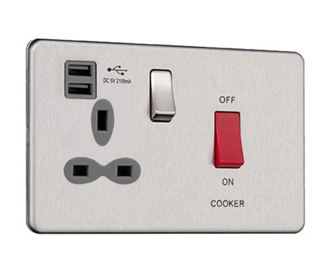 Slimline Screwless 45 Amp Cooker Switch Socket Outlet With Dual Usb Charger 2 4a See Switches