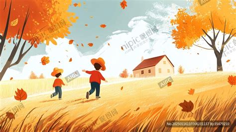 Ai创作图秋天插画秋高气爽 手绘原创插画秋天 野外小伙伴秋天落叶 秋高气爽插画 手绘秋天插画 秋天治愈插画 秋天美景一家人出行 秋天美景插画