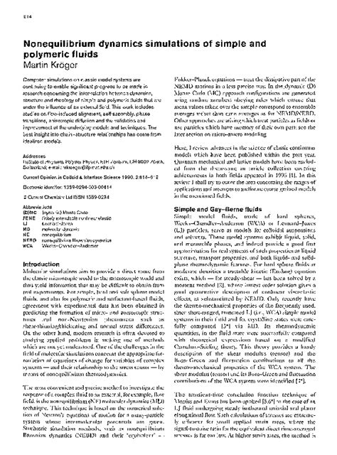 Pdf Nonequilibrium Dynamics Simulations Of Simple And Polymeric Fluids