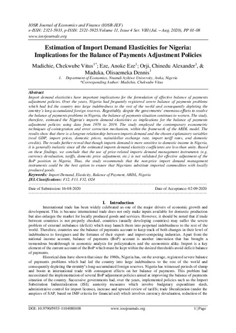 Pdf Estimation Of Import Demand Elasticities For Nigeria