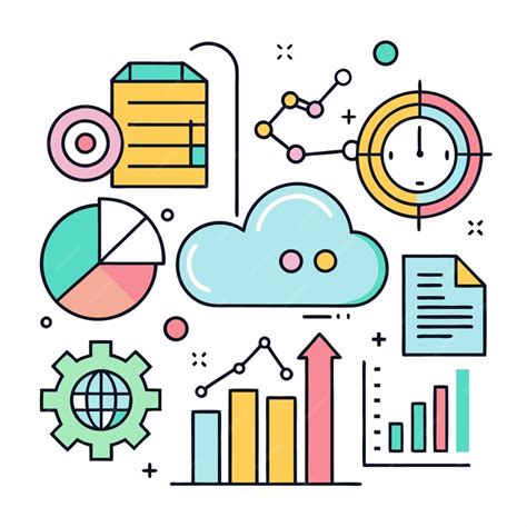 Colorful Infographic With Data Analysis Document Cloud Computing Chart Graph And Target Icons