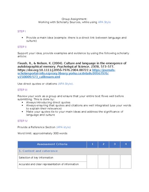 Group Assignment Working With Scholarly Sources Group Assignment Working With Scholarly
