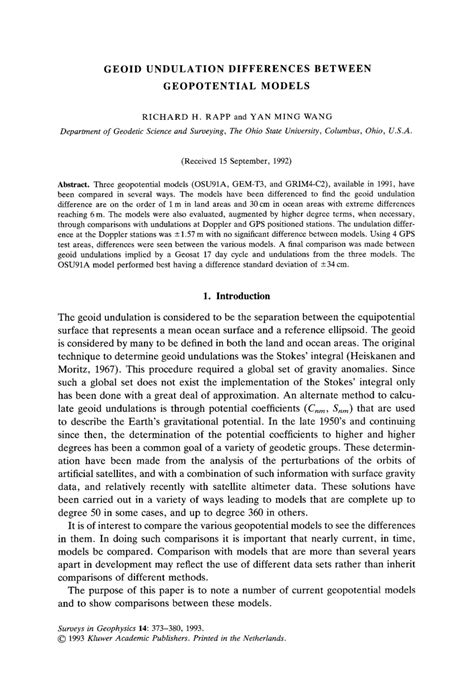 Pdf Geoid Undulation Differences Between Geopotential Models
