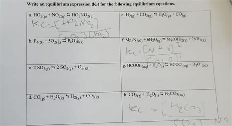 Solved Write An Equilibrium Expression Kc For The