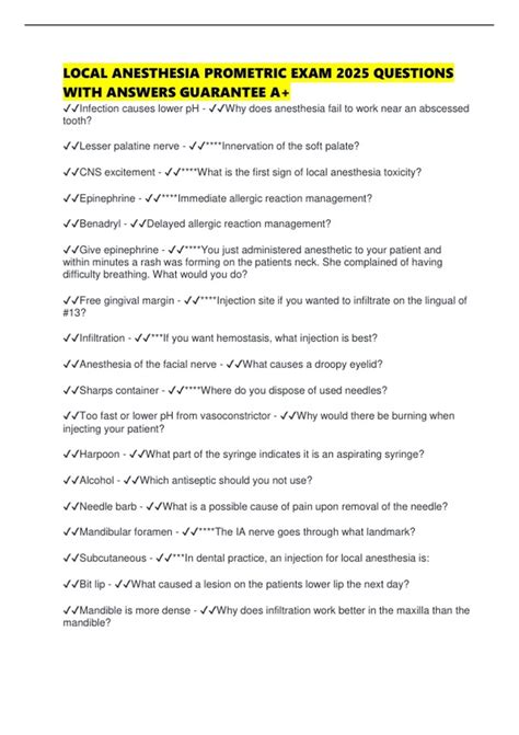 Local Anesthesia Prometric Exam 2025 Questions With Answers Guarantee A Local Anesthesia