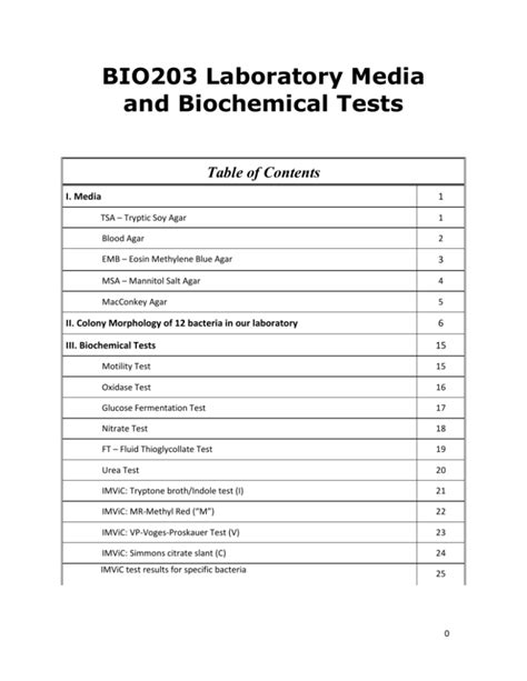 Microbiology Media And Biochemical Tests Lab Manual