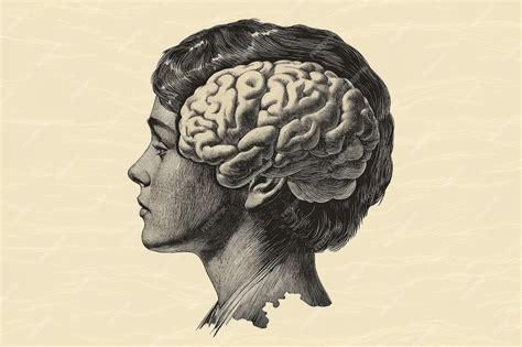 Vintage Illustration Of A Woman With A Brain Sketch Exploring Cognitive