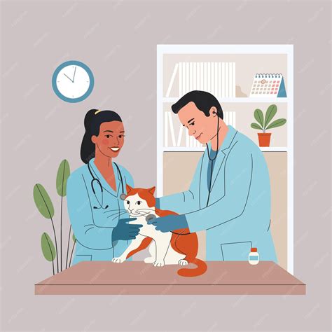 Premium Vector Veterinarians With A Cat In The Veterinary Office