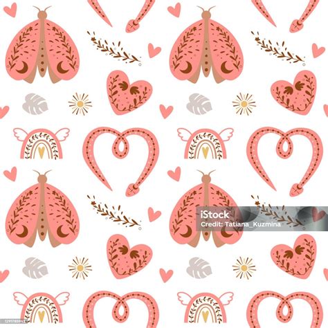 보호 발렌타인 데이 패턴 핑크 귀여운 보헤미안 나비 뱀 심장 무지개 디자인 핑크 발렌타인 데이 프린트 0명에 대한 스톡 벡터 아트 및 기타 이미지 Istock