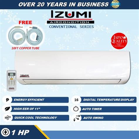 Izumi 1 Hp Split Type Non Inverter Aircon With Remote Free 10ft Copper Tube Energy Efficient