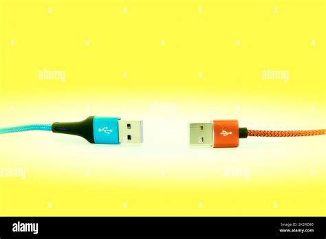 Blue Red Universal Serial Bus Cables Isolated On Yellow Background Stock Photo Alamy