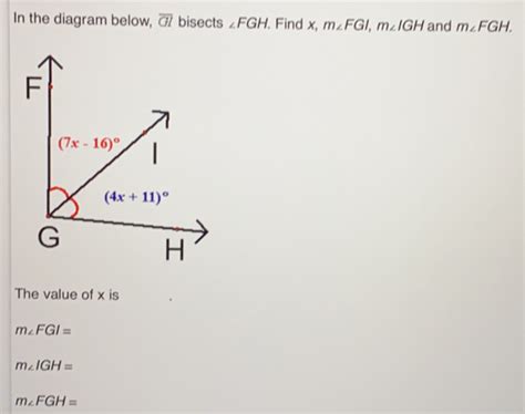 Solved In The Diagram Below Overline Gi Bisects ∠ Fgh Find X M∠