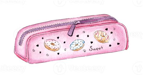 Watercolor Illustration Of A Pink School Pencil Case Fold Store Take With You Back To School