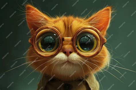Premium Ai Image Cat Big Eyes Wearing Glasses Caricature Cartoon