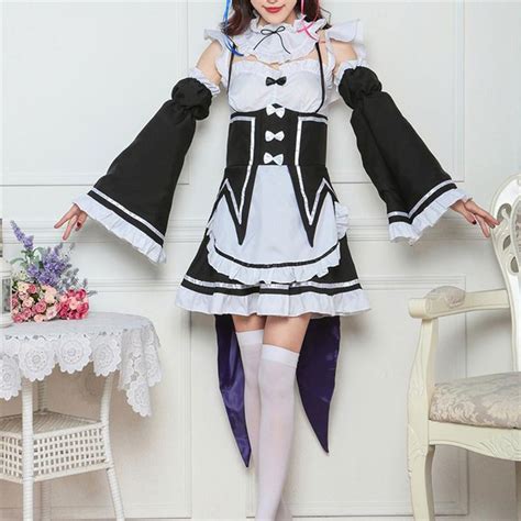 Buy Anime Cosplay Costume Ram Rem Kawaii Sisters Maid Servant Outfit