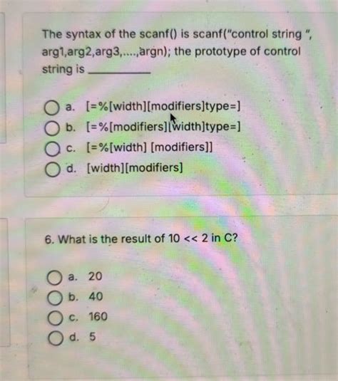 The Syntax Of The Scanf Is Scanfcontrol Studyx