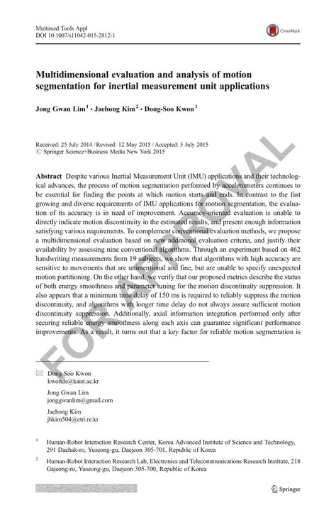 Pdf Multidimensional Evaluation And Analysis Of Motion Segmentation For Inertial Measurement