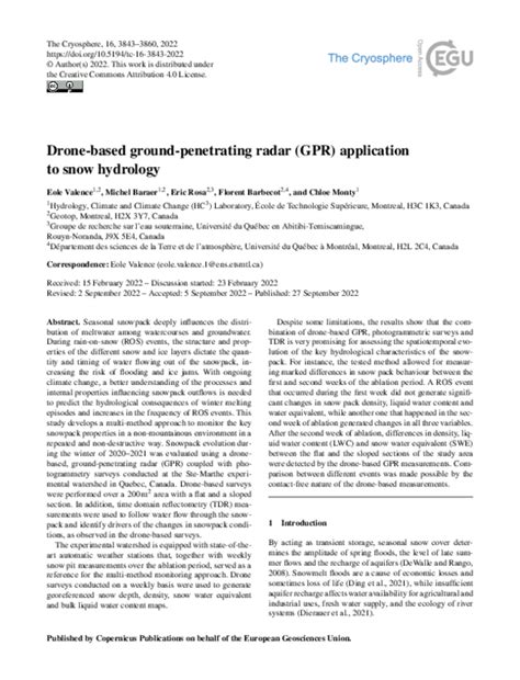 Pdf Drone Based Ground Penetrating Radar Gpr Application To Snow Hydrology