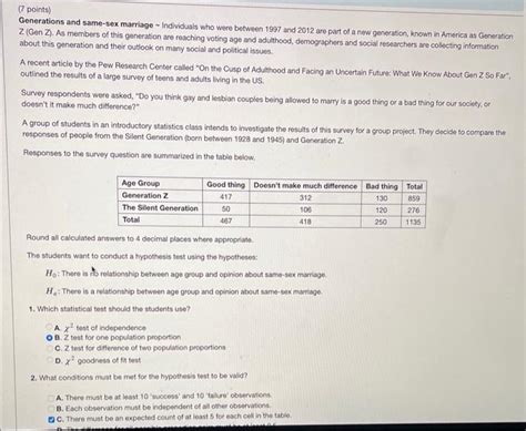 Solved Generations And Same Sex Marriage Individuals Who Chegg Com