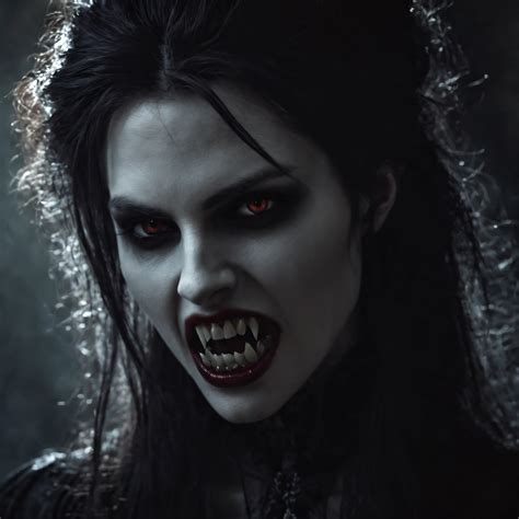 A Woman With Long Hair And Fangs In A Dark Room Seaart Ai