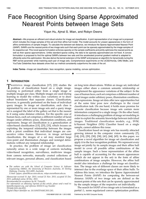 Pdf Face Recognition Using Sparse Approximated Nearest Points Between