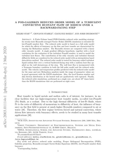 Pdf A Pod Galerkin Reduced Order Model Of A Turbulent Convective Buoyant Flow Of Sodium Over A