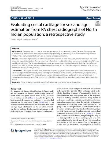 Pdf Evaluating Costal Cartilage For Sex And Age Estimation From Pa Chest Radiographs Of North